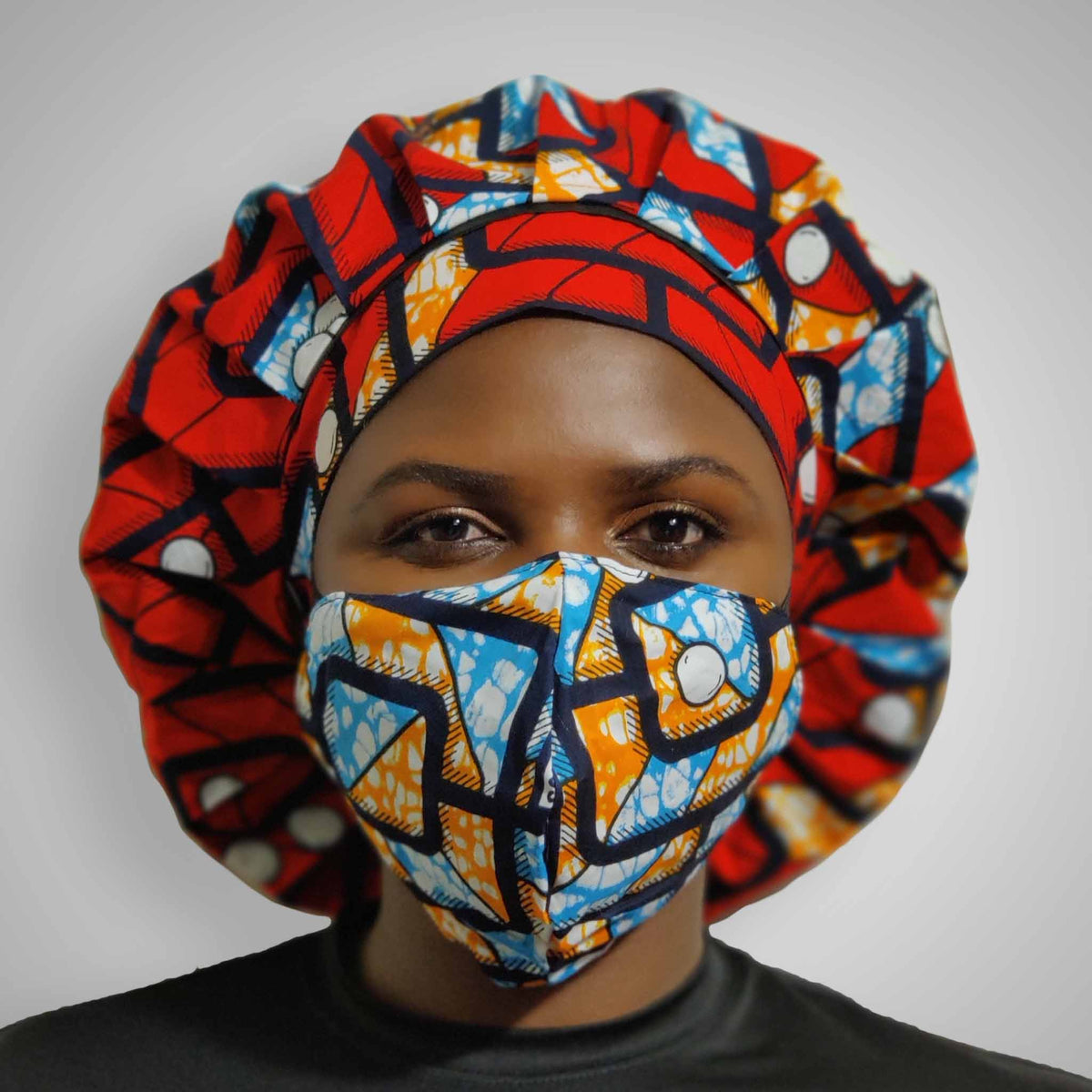 Kente Bonnet & Face Mask (Red/Blue) – Duma Mbili LLC